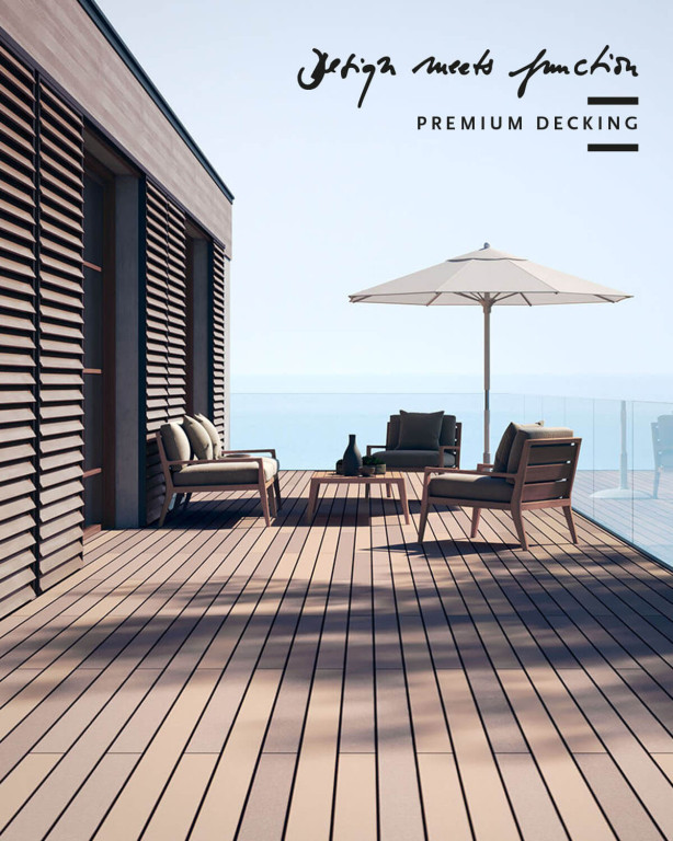 WPC decking boards for terraces, balconies and pool surrounds
